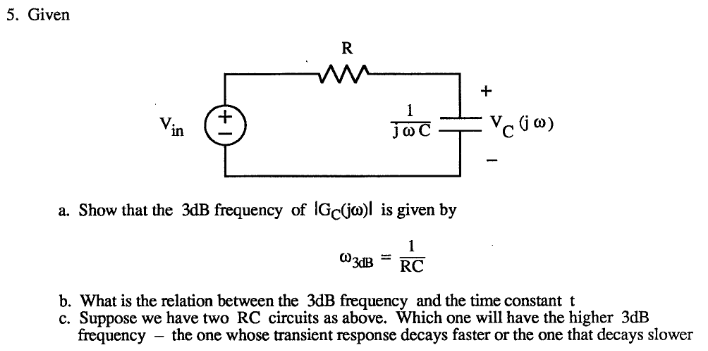 Solved 5. Given a. Show that the 3 dB frequency of ∣GC(jω)∣ | Chegg.com