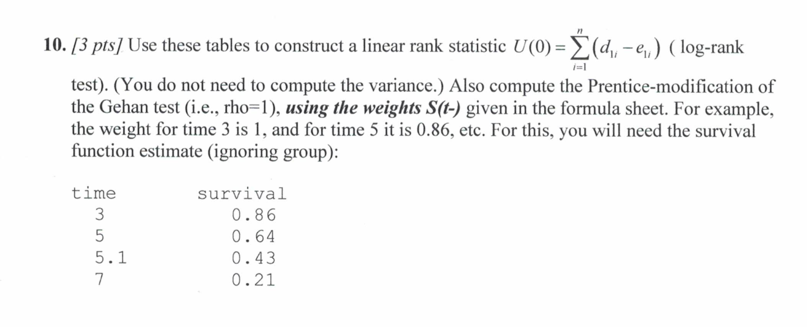 10. [3 pts] Use these tables to construct a linear | Chegg.com