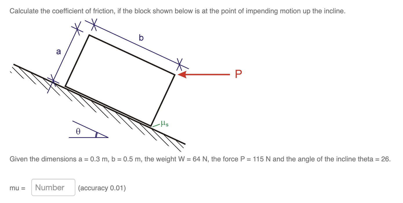 Solved Calculate the coefficient of friction, if the block | Chegg.com