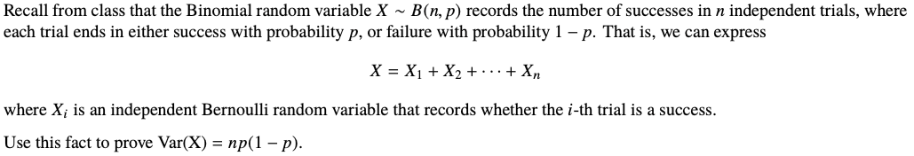 Solved eecall from class that the Binomial random variable | Chegg.com