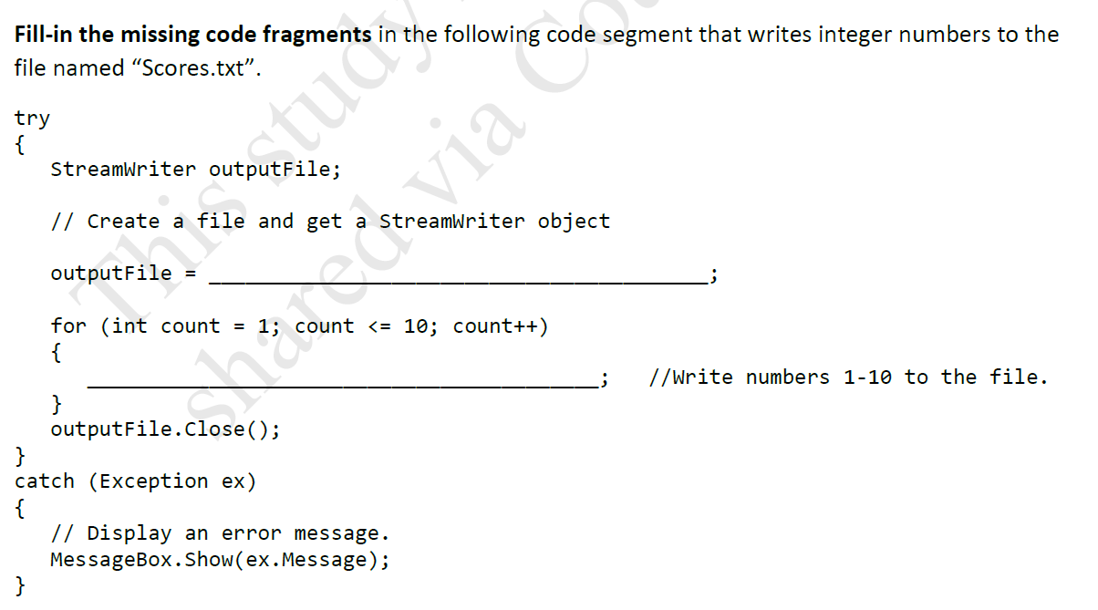 Solved Fill-in the missing code fragments in the following | Chegg.com