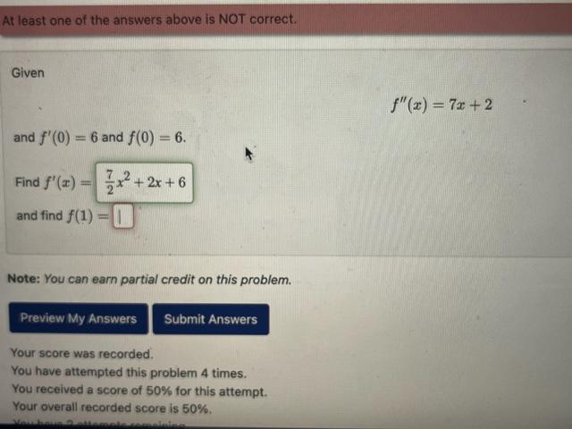 Solved Given f′′(x)=7x+2 and f′(0)=6 and f(0)=6. Find | Chegg.com