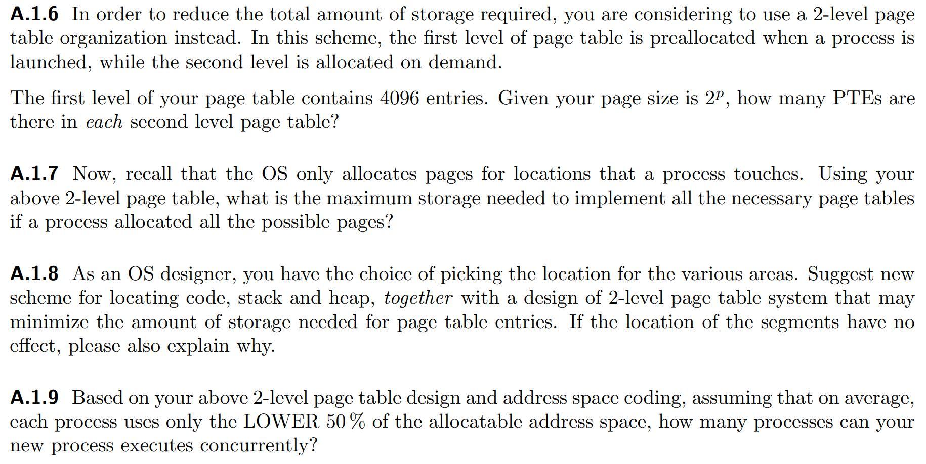 Solved A.1 Page Table Size You are considering the design of | Chegg.com
