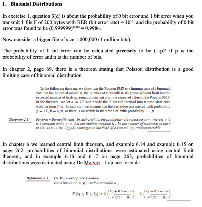 I. Binomial Distributions In exercise 1, question | Chegg.com