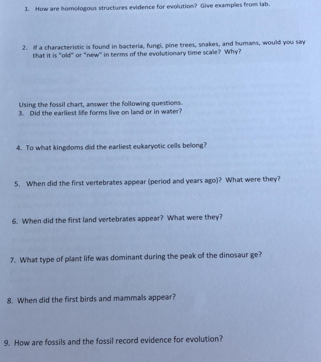 Solved 1. How are homologous structures evidence for | Chegg.com