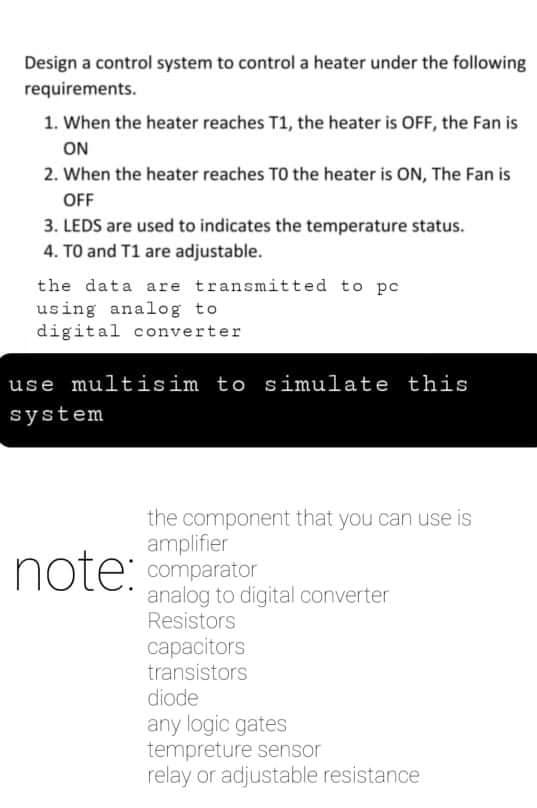 Solved Design a control system to control a heater under the | Chegg.com