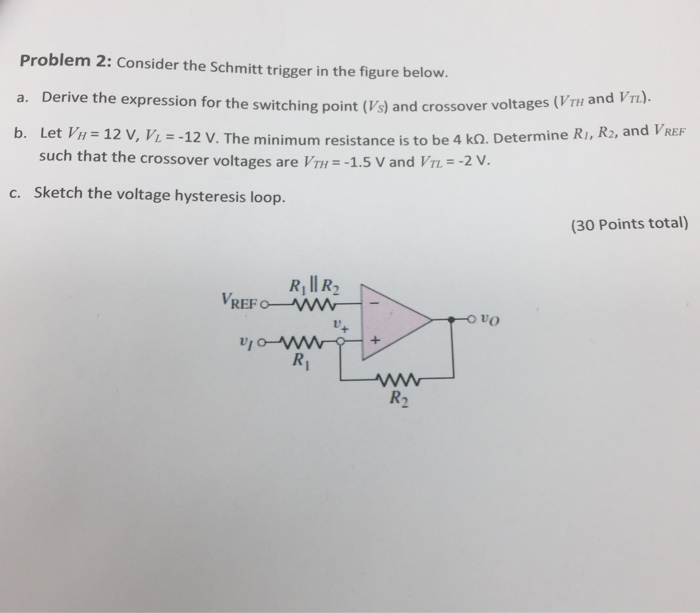 Solved Consider the Schmitt trigger in the figure below. a. | Chegg.com