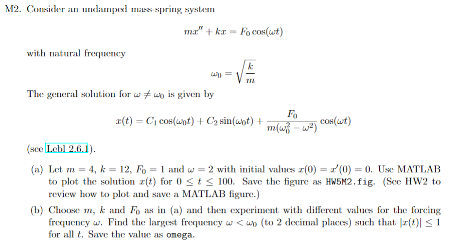 Solved M2. Consider an undamped mass-spring system | Chegg.com