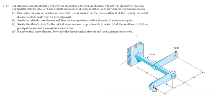 Solved 3-53 The part shown is loaded at point with 300 N in | Chegg.com