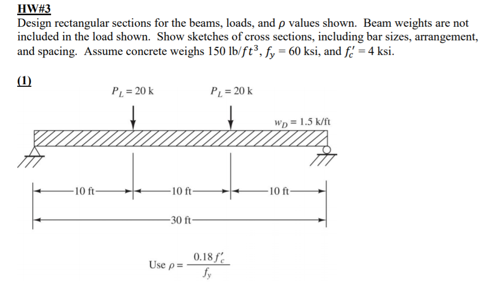 Solved HW#3 Design rectangular sections for the beams, | Chegg.com