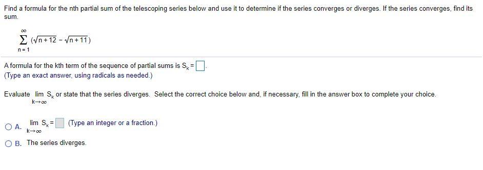 Solved Find a formula for the nth partial sum of the | Chegg.com