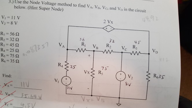 Solved Use the Node Voltage method to find VA, VB, Vc, and | Chegg.com