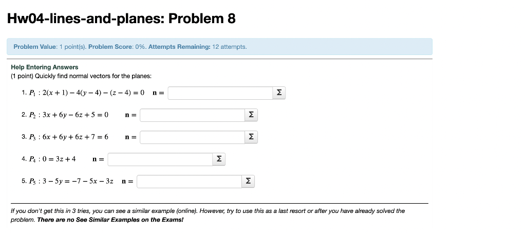Solved Hw04-lines-and-planes: Problem 8 Problem Value: 1 | Chegg.com