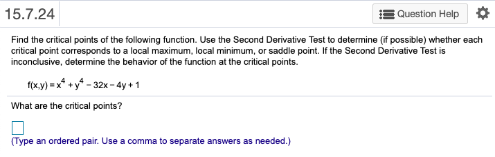Solved 15.7.23 Question Help O Find the critical points of | Chegg.com