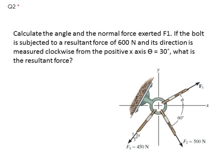 Solved Q2 * Calculate the angle and the normal force exerted | Chegg.com
