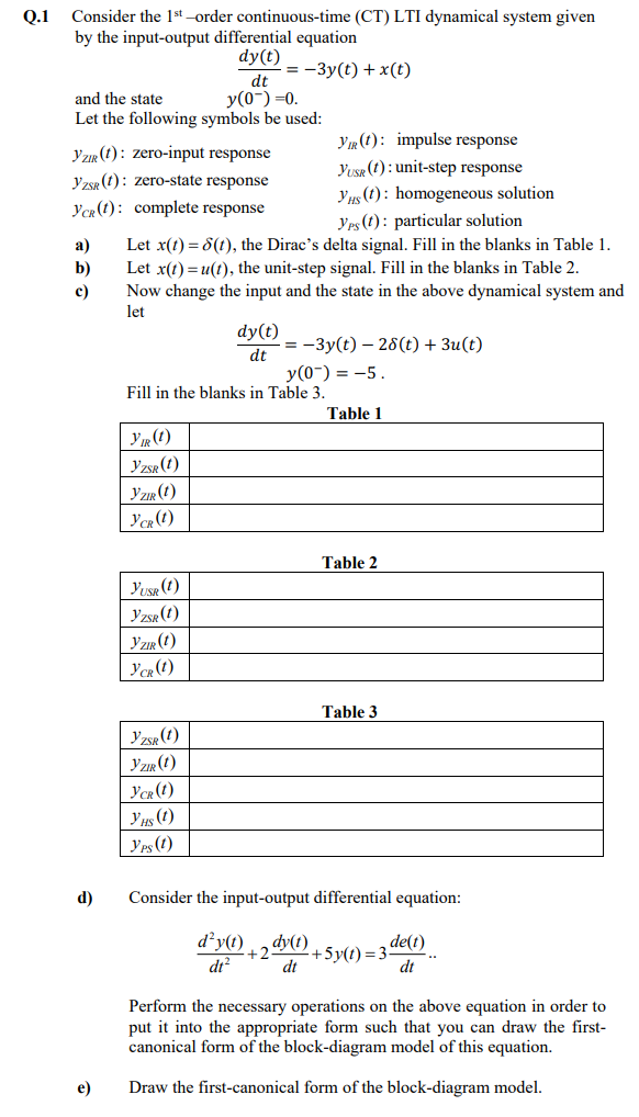 Solved Q.1 Consider the 1st order continuous-time (CT) LTI | Chegg.com