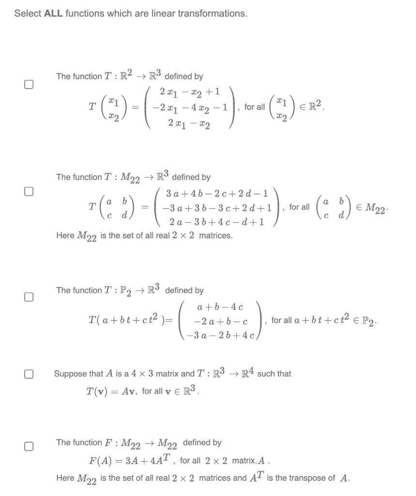 Solved Select ALL functions which are linear | Chegg.com