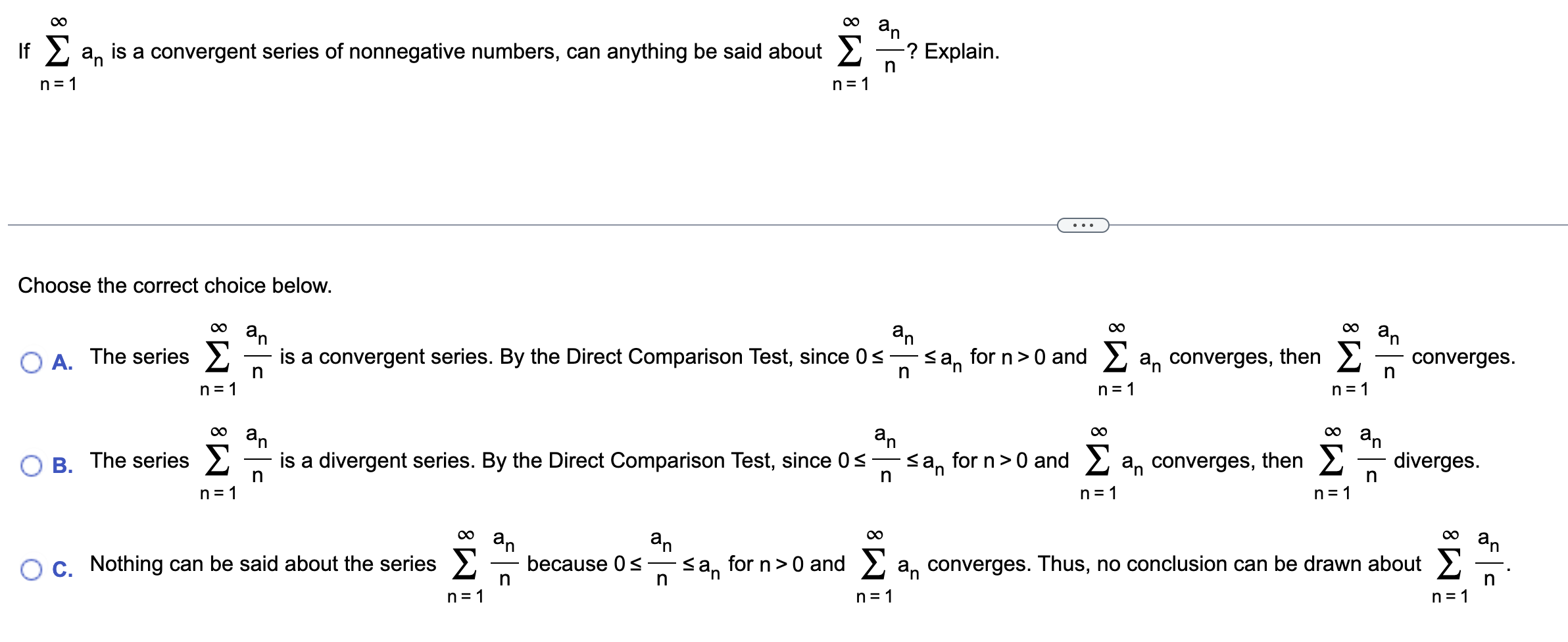 Solved If ∑n=1∞an is a convergent series of nonnegative | Chegg.com