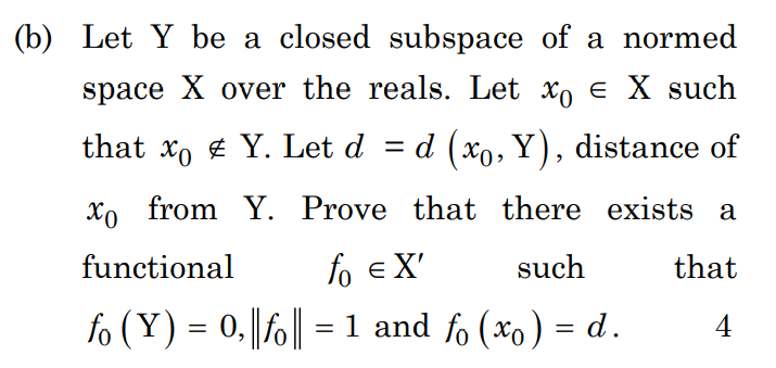Solved b) Let Y be a closed subspace of a normed space X | Chegg.com