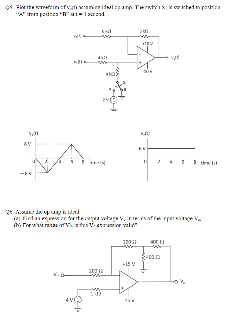 Solved Q5. Plot the waveform of vo(t) assuming ideal op amp. | Chegg.com