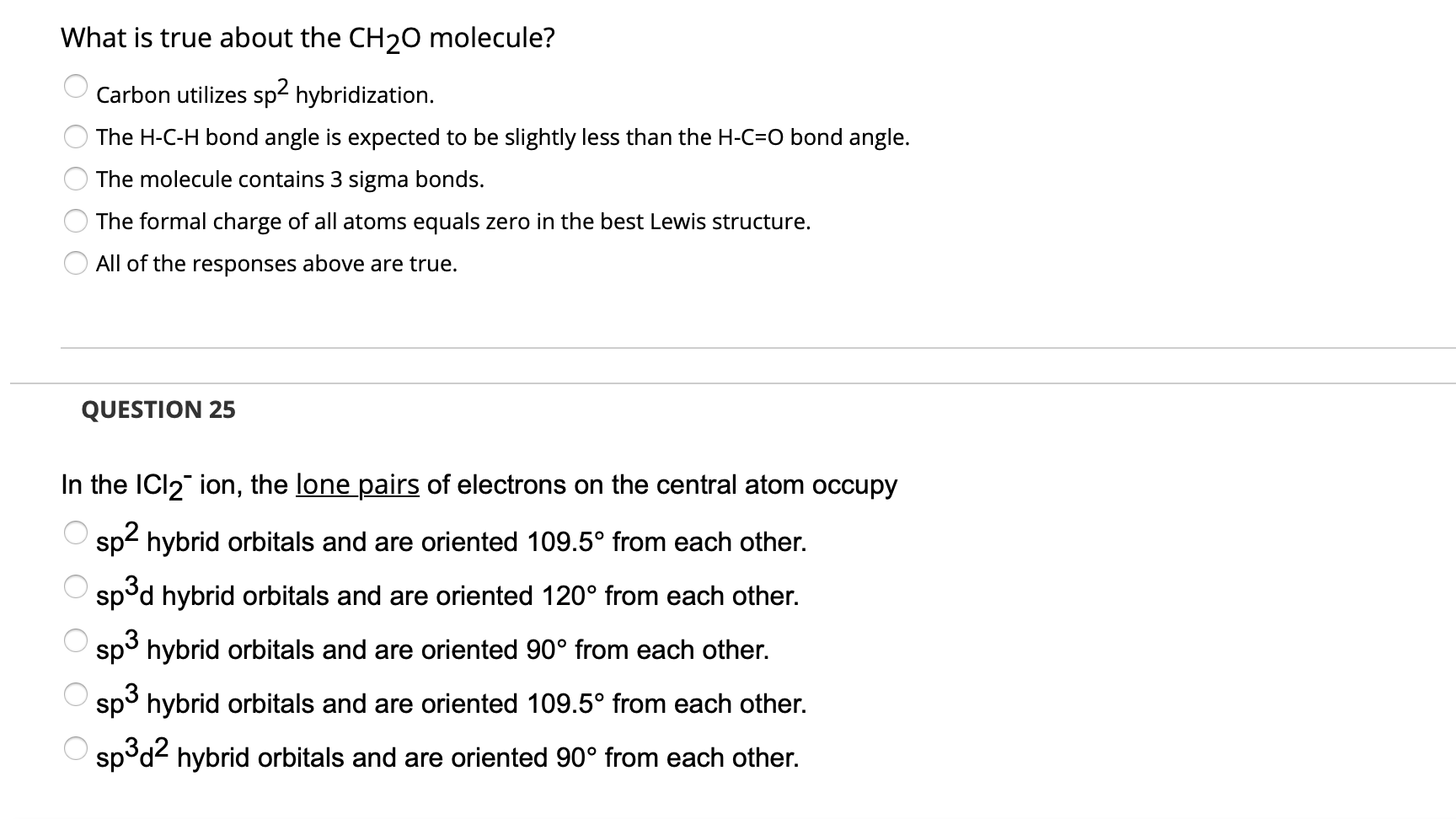 Solved ОООО What is true about the CH20 molecule? Carbon | Chegg.com