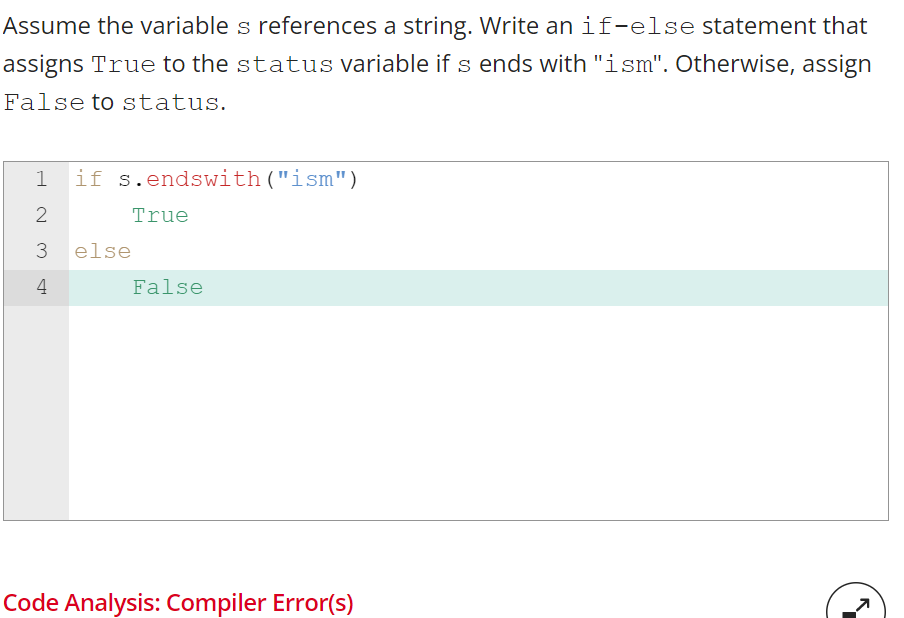 Solved Assume the variable s references a string. Write an | Chegg.com