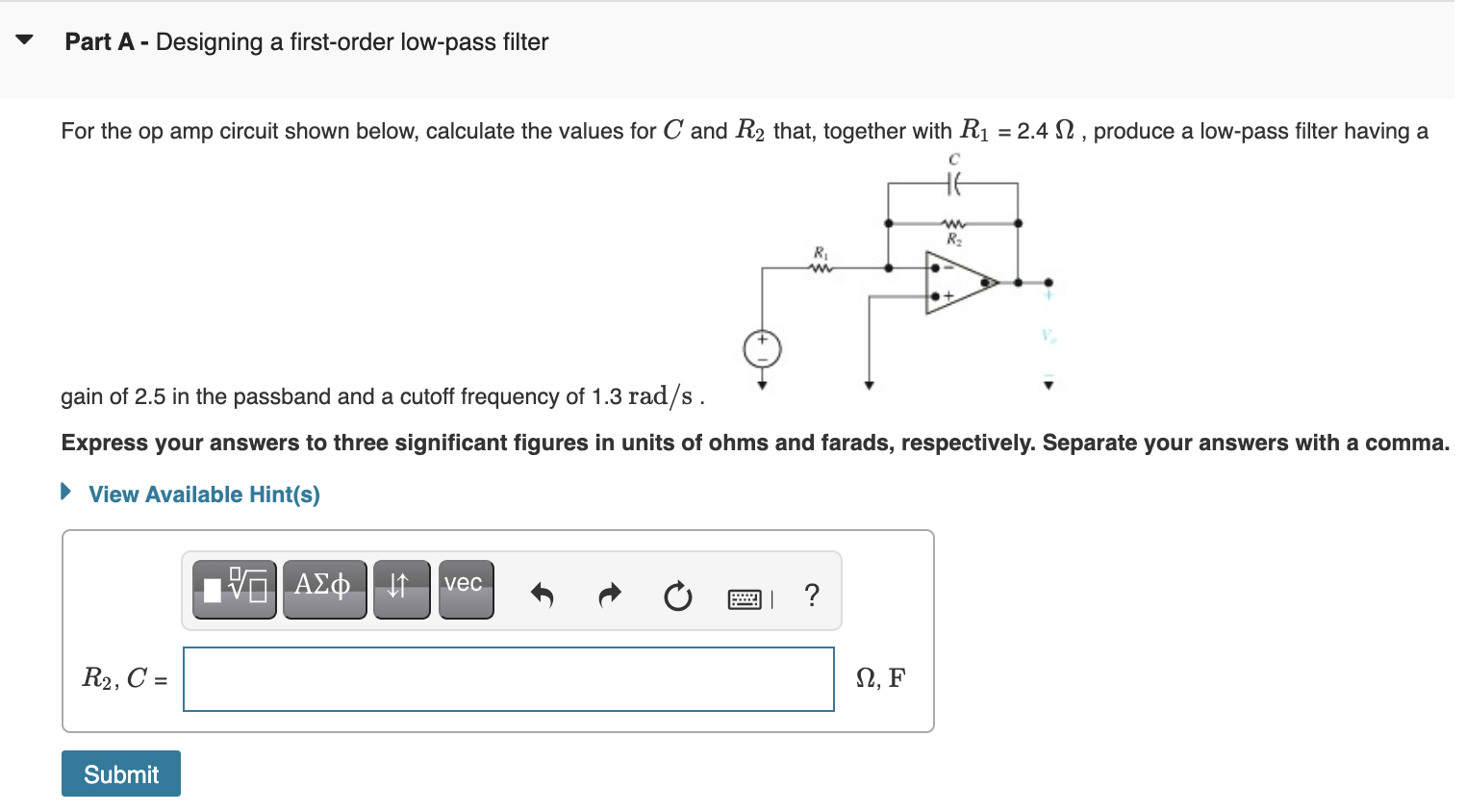 Solved Part A - Designing a first-order low-pass filter For | Chegg.com
