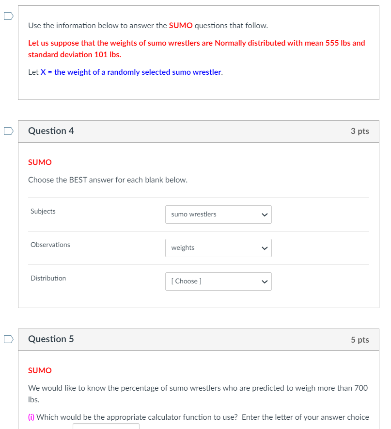 Solved Use the information below to answer the SUMO | Chegg.com
