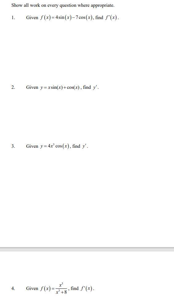 Solved Show all work on every question where appropriate. 1. | Chegg.com