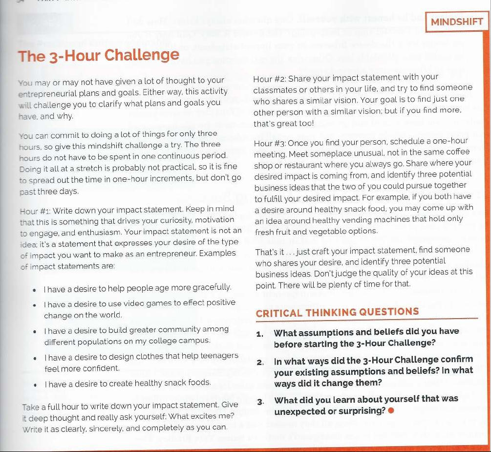 Solved MINDSHIFT The 3-Hour Challenge You may or may not | Chegg.com