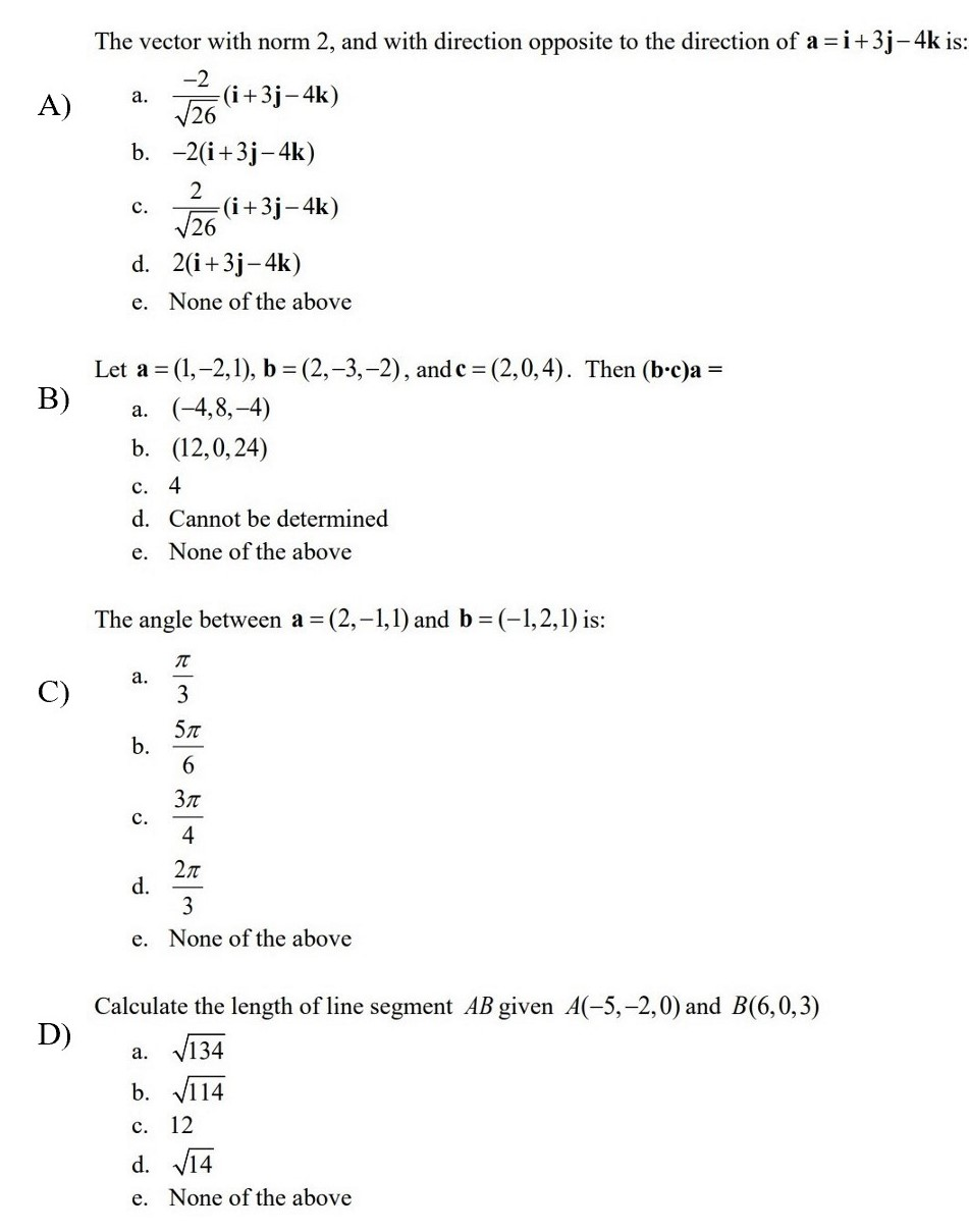 Solved a. A) The vector with norm 2, and with direction | Chegg.com