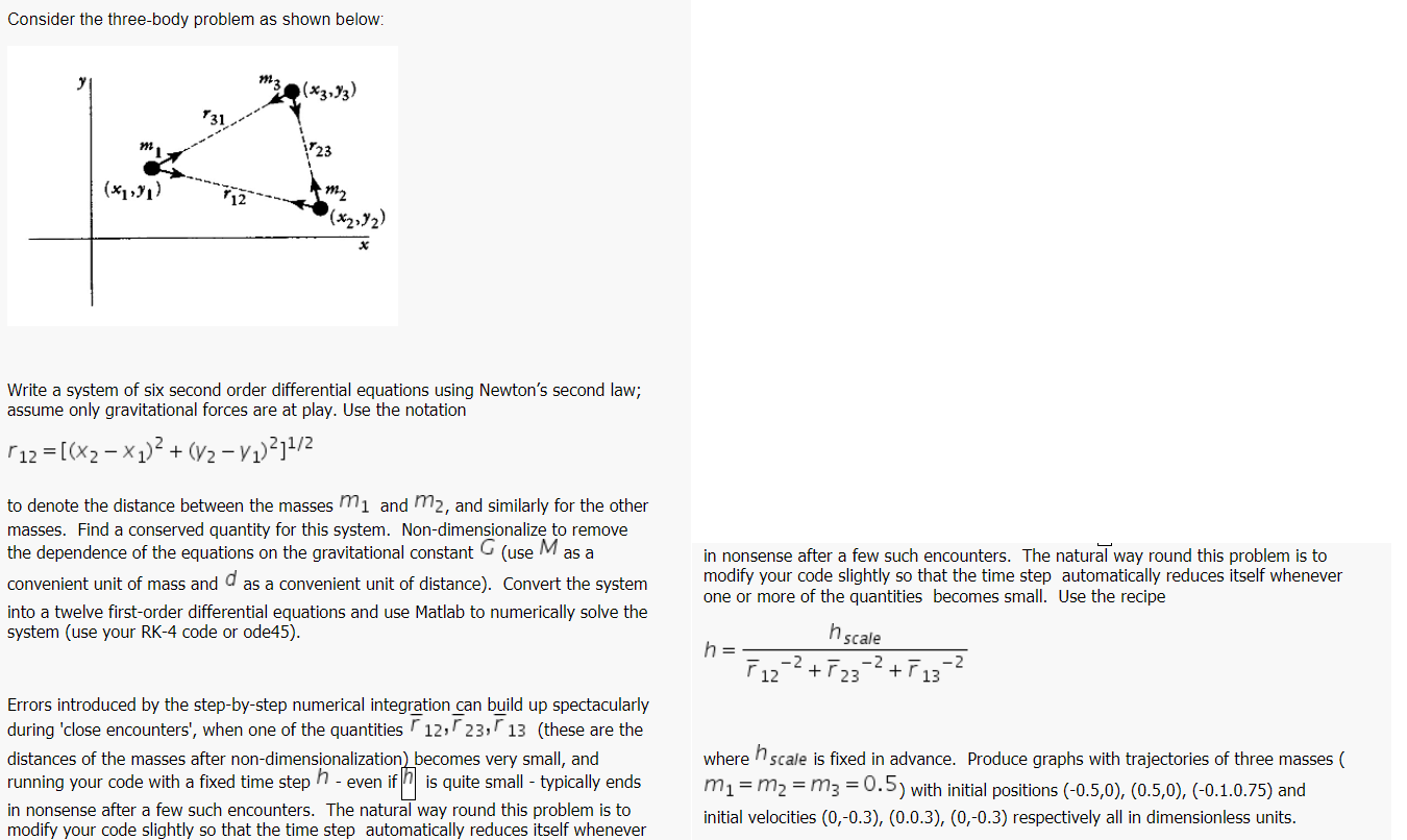 Consider the three-body problem as shown below: M3 | Chegg.com
