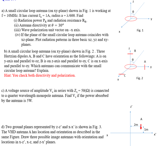 Fig. 1 a) A small circular loop antenna (on xy-plane) | Chegg.com