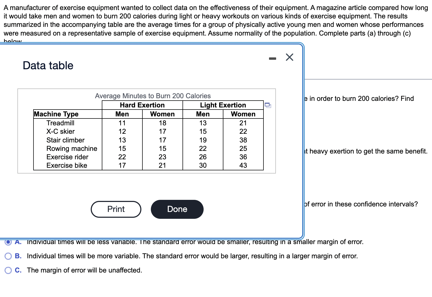 Solved A manufacturer of exercise equipment wanted to | Chegg.com
