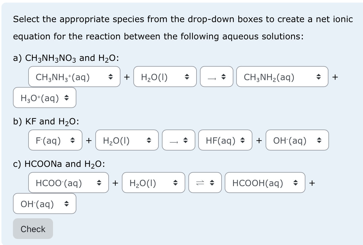 Solved Select the appropriate species from the drop-down | Chegg.com
