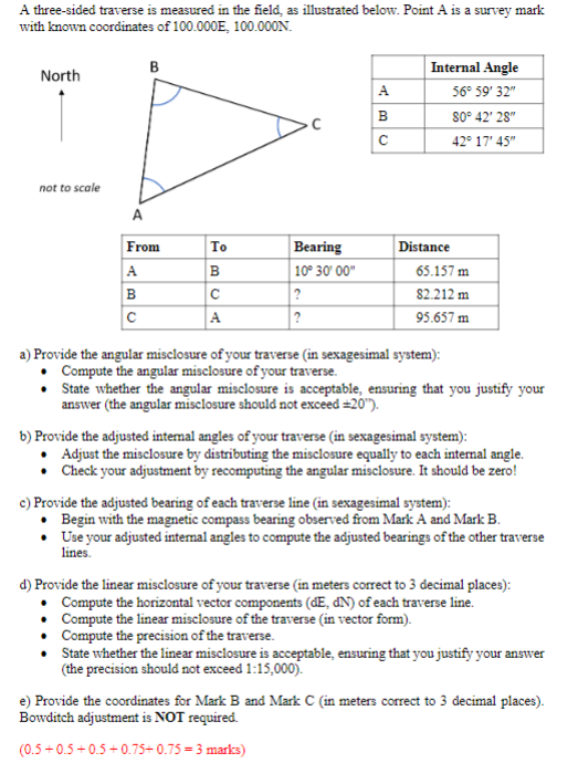 Solved A three-sided traverse is measured in the field, as | Chegg.com