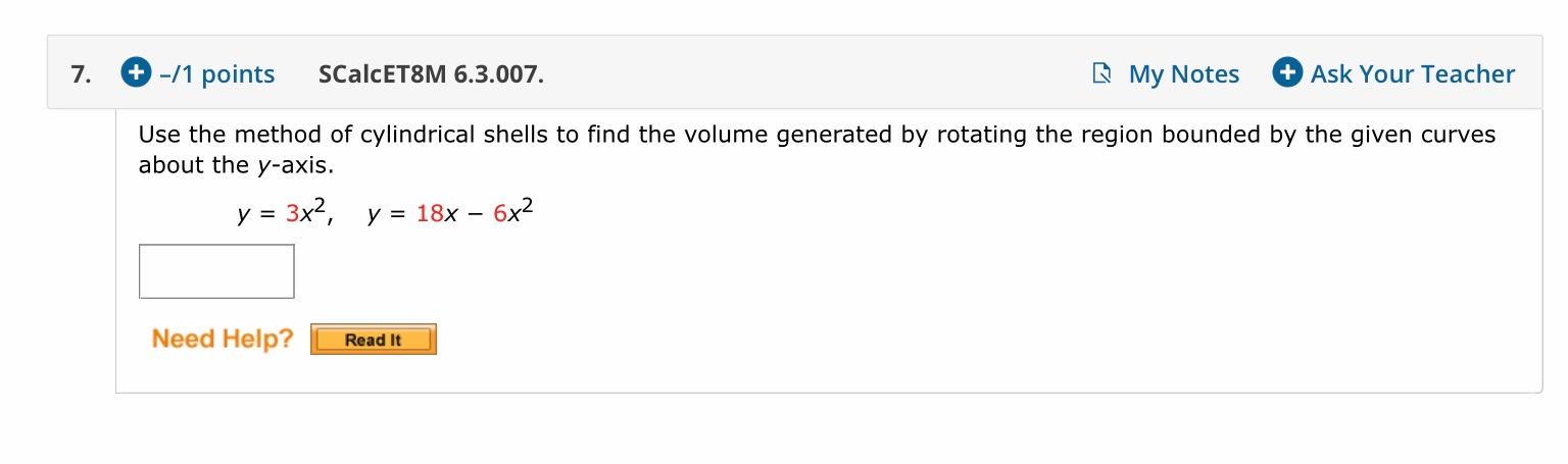 Solved 7. + -/1 points SCalcET8M 6.3.007. My Notes + Ask | Chegg.com