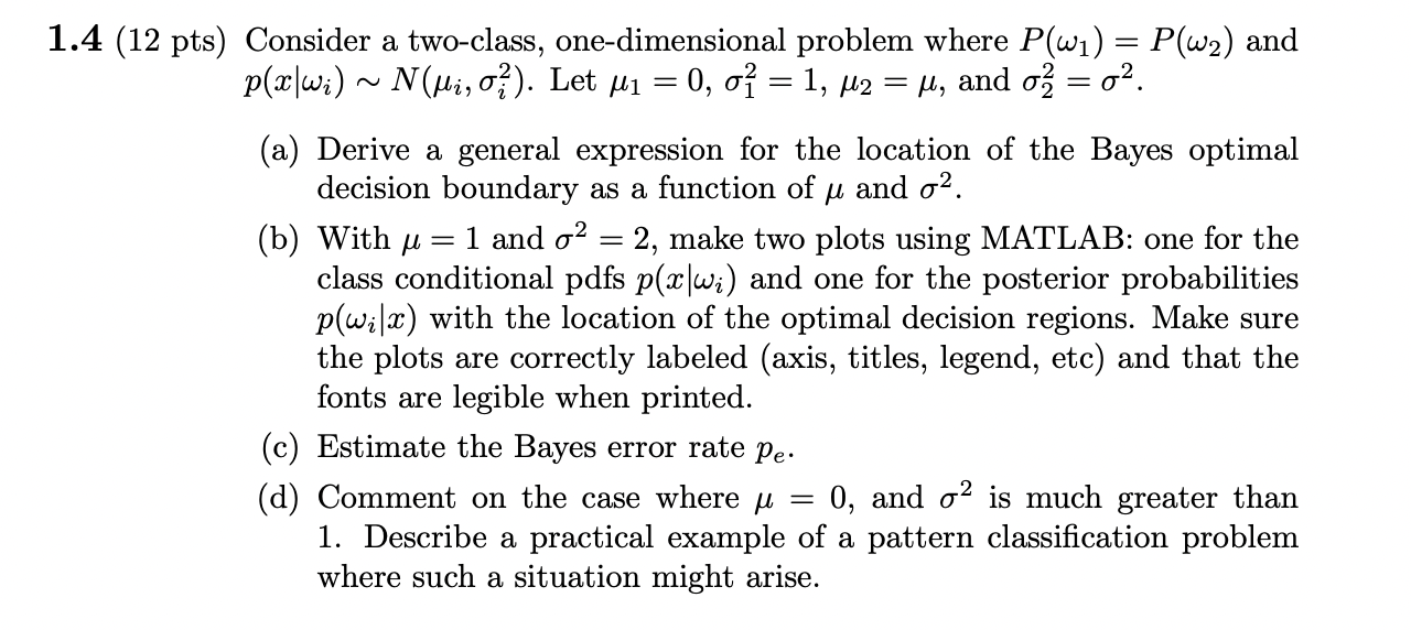 Solved pts) Consider a two-class, one-dimensional problem | Chegg.com