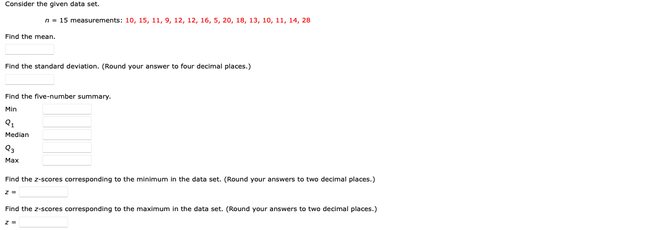 Solved Consider the given data set. n=15 measurements: | Chegg.com