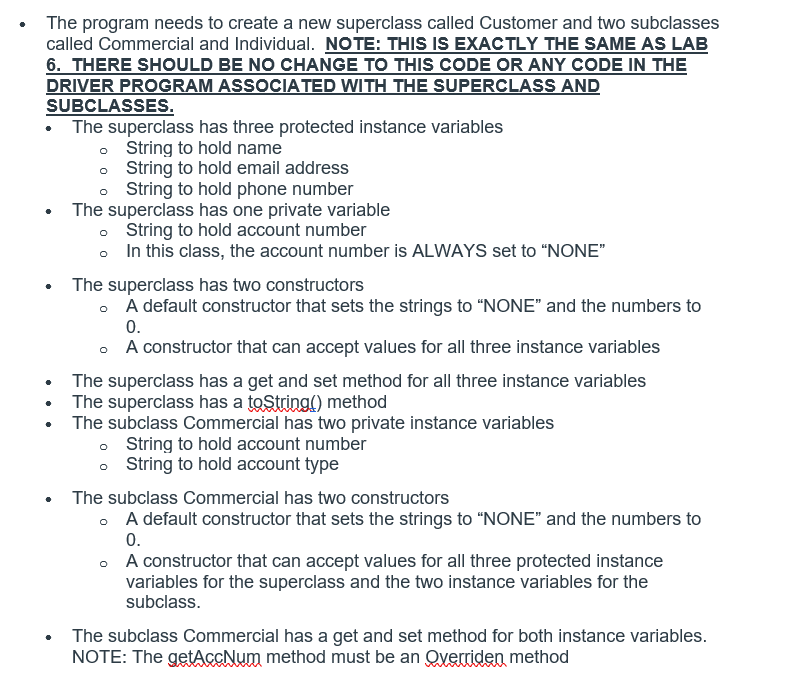 Solved The program needs to create a new superclass called | Chegg.com