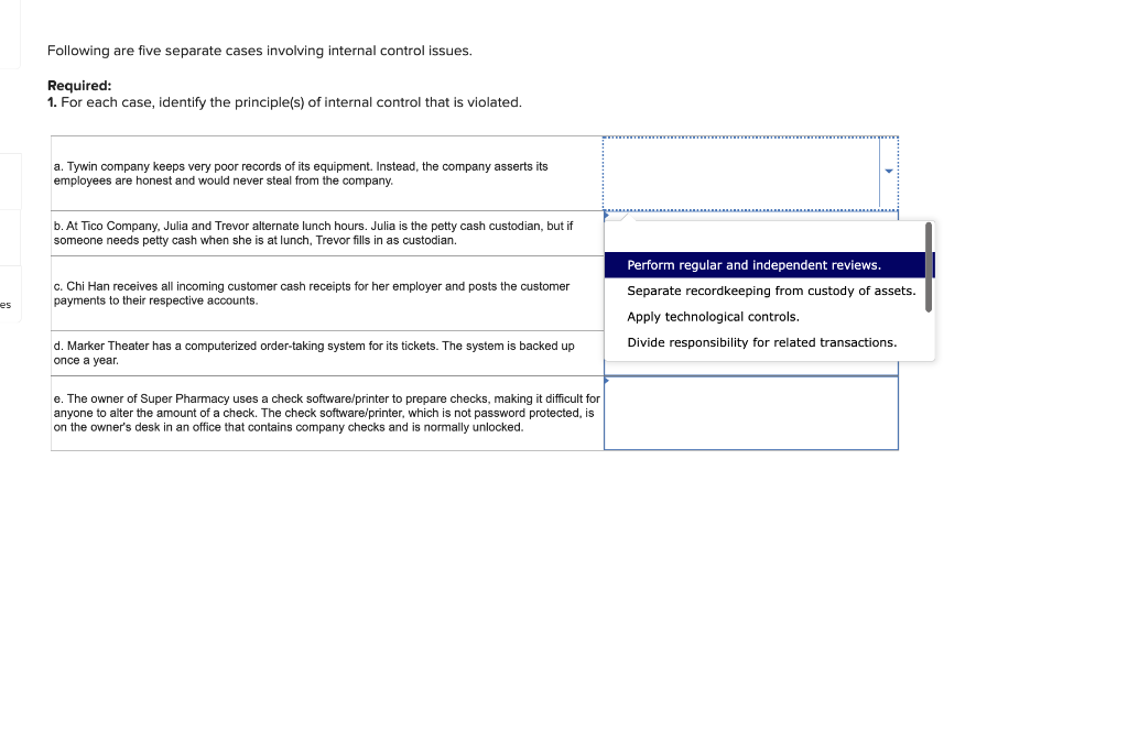 Following are five separate cases involving internal | Chegg.com