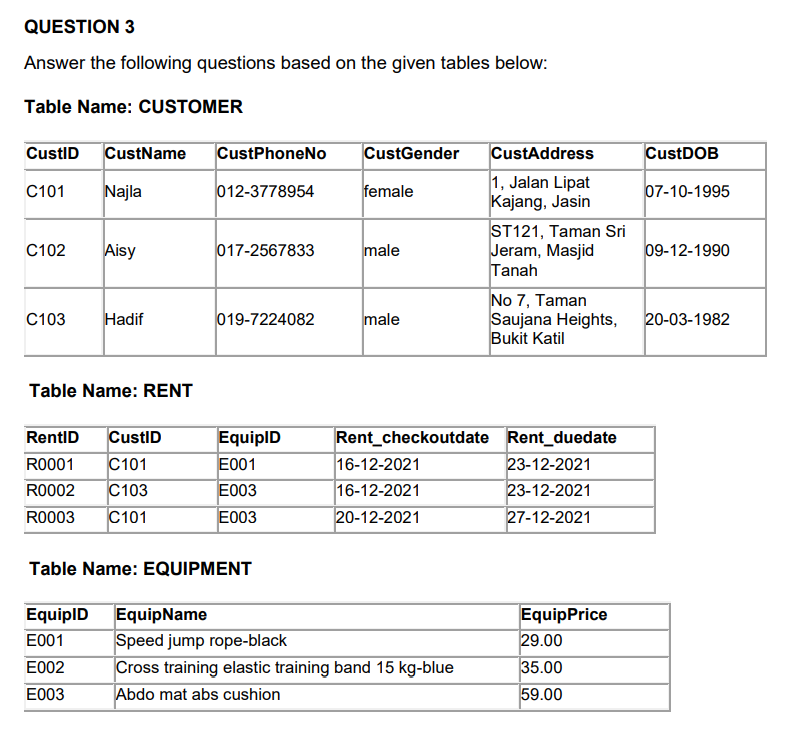 Solved Answer the following questions based on the given | Chegg.com