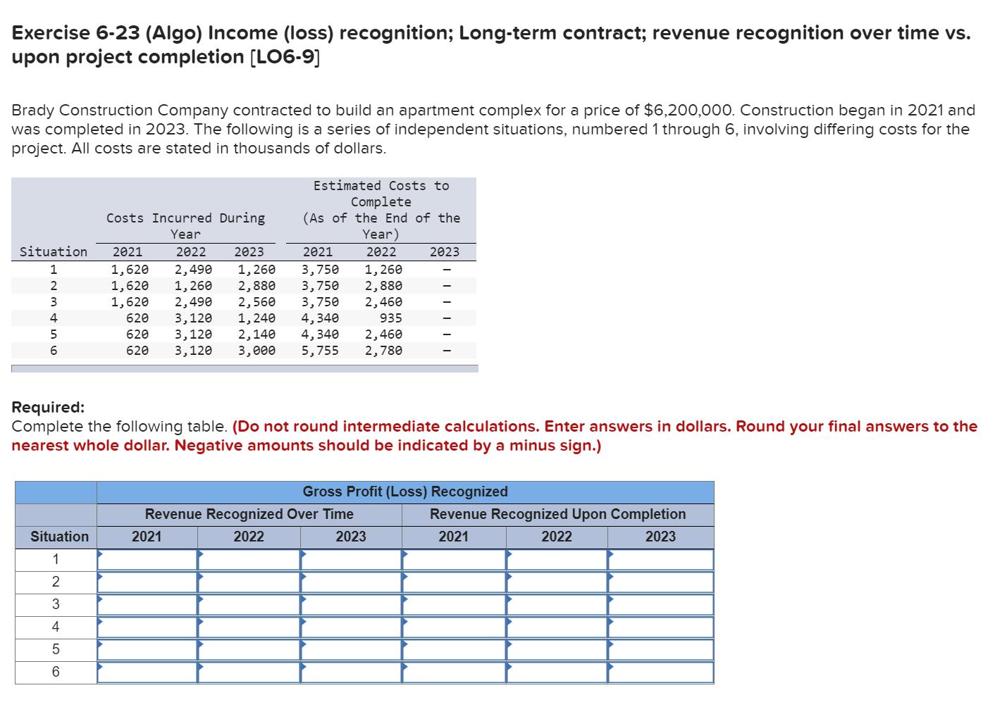 Solved Exercise 6-23 (Algo) Income (loss) recognition; | Chegg.com