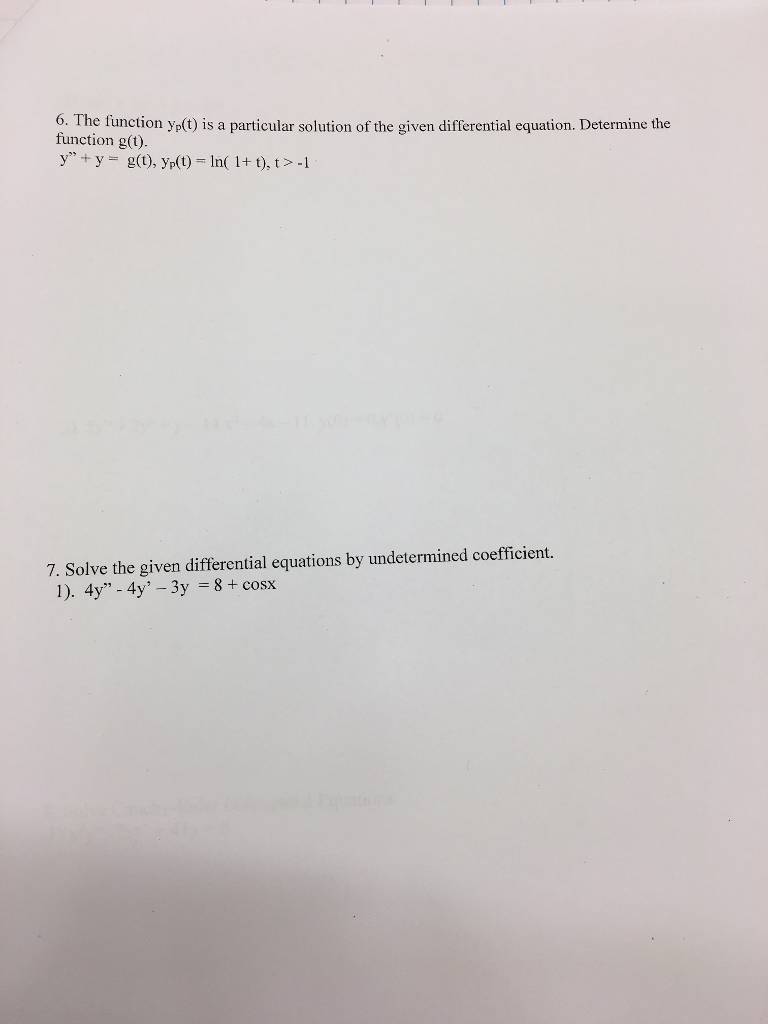 Solved 6. The function ypt) is a particular solution of the | Chegg.com