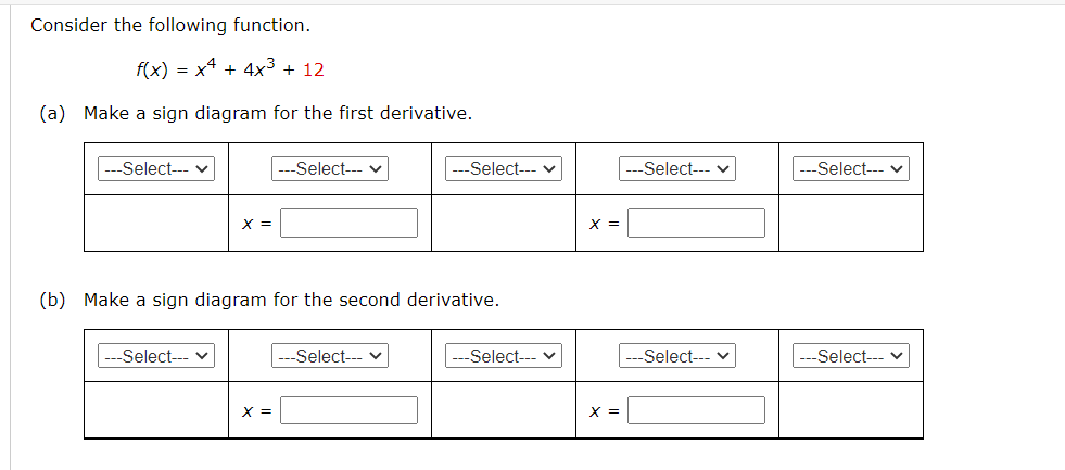 Solved Consider the following function. f(x) = x4 + 4x3 + 12 | Chegg.com