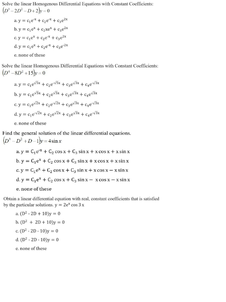 Solved Solve the linear Homogenous Differential Equations | Chegg.com