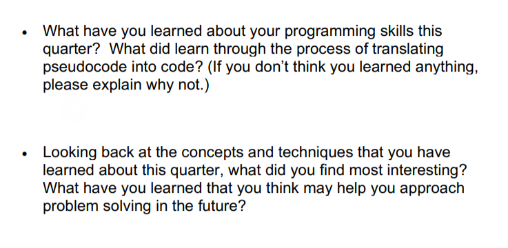 Solved What have you learned about your programming skills | Chegg.com