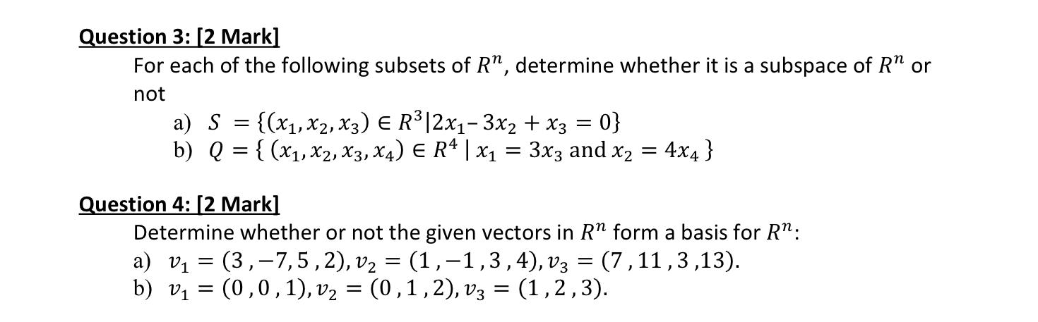 Solved Question 3: [2 Mark] For each of the following | Chegg.com