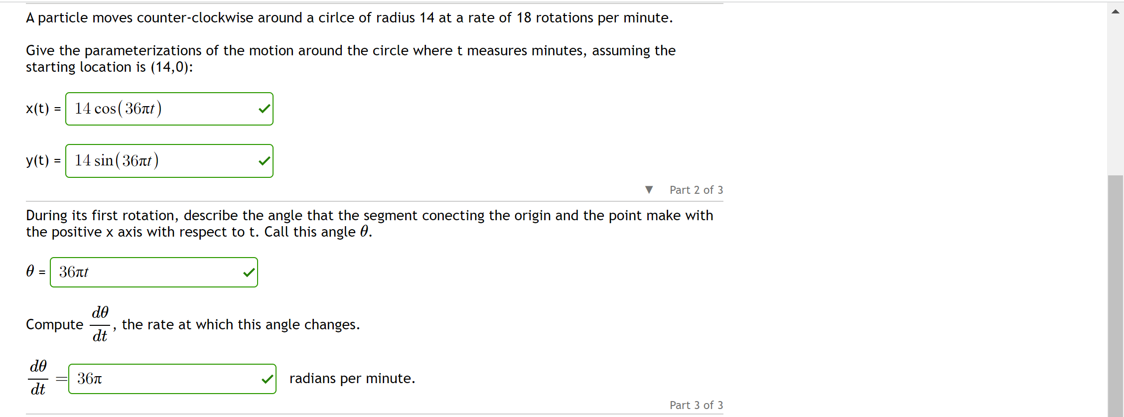 Solved A particle moves counter-clockwise around a cirlce of | Chegg.com