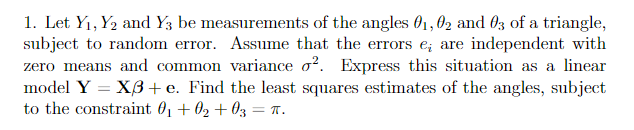 Solved 1. Let Yı, Y and Y3 be measurements of the angles | Chegg.com